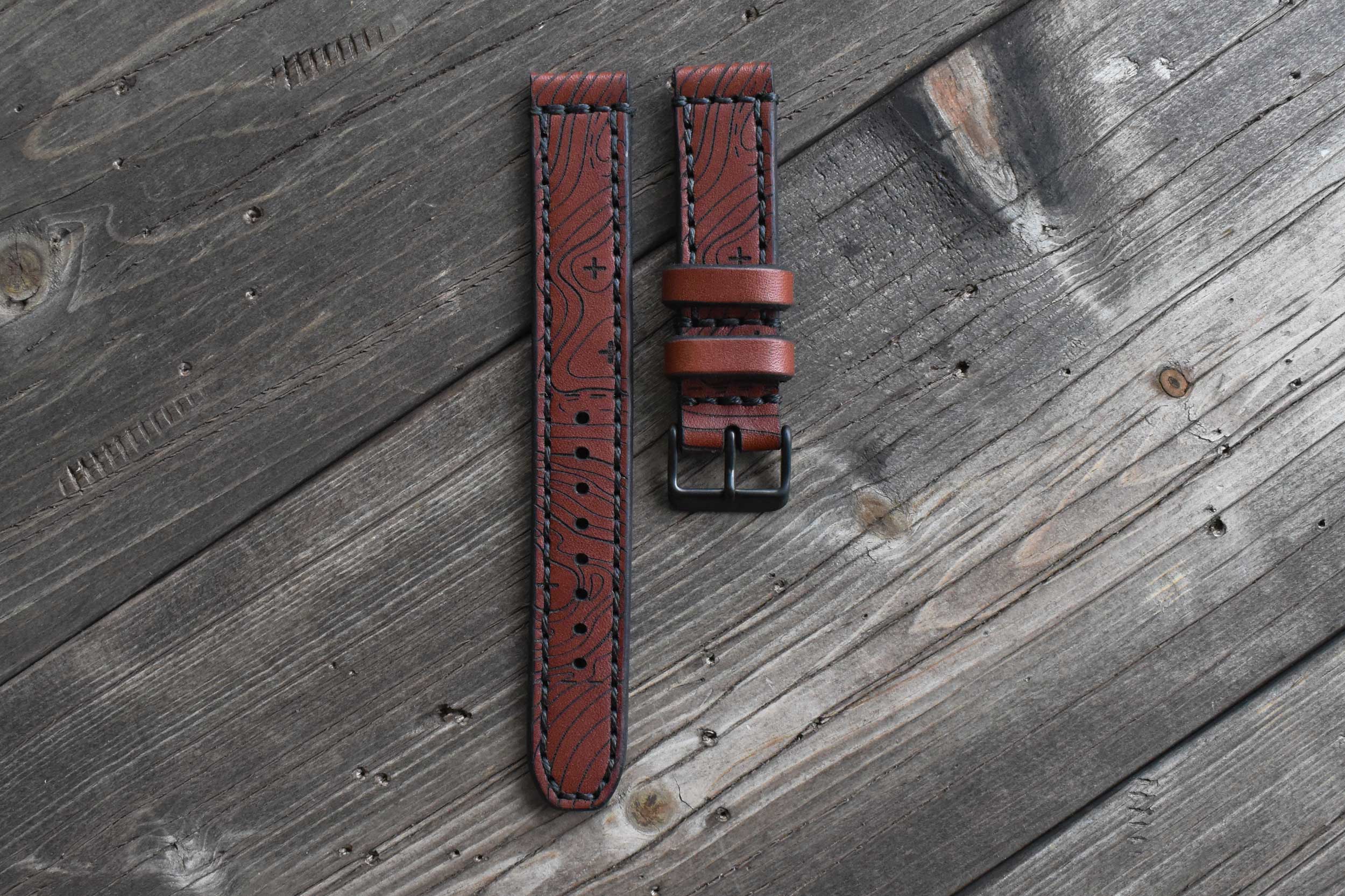 Classic Watch Strap - Medium Brown Topo Map – Blackthorn Leather