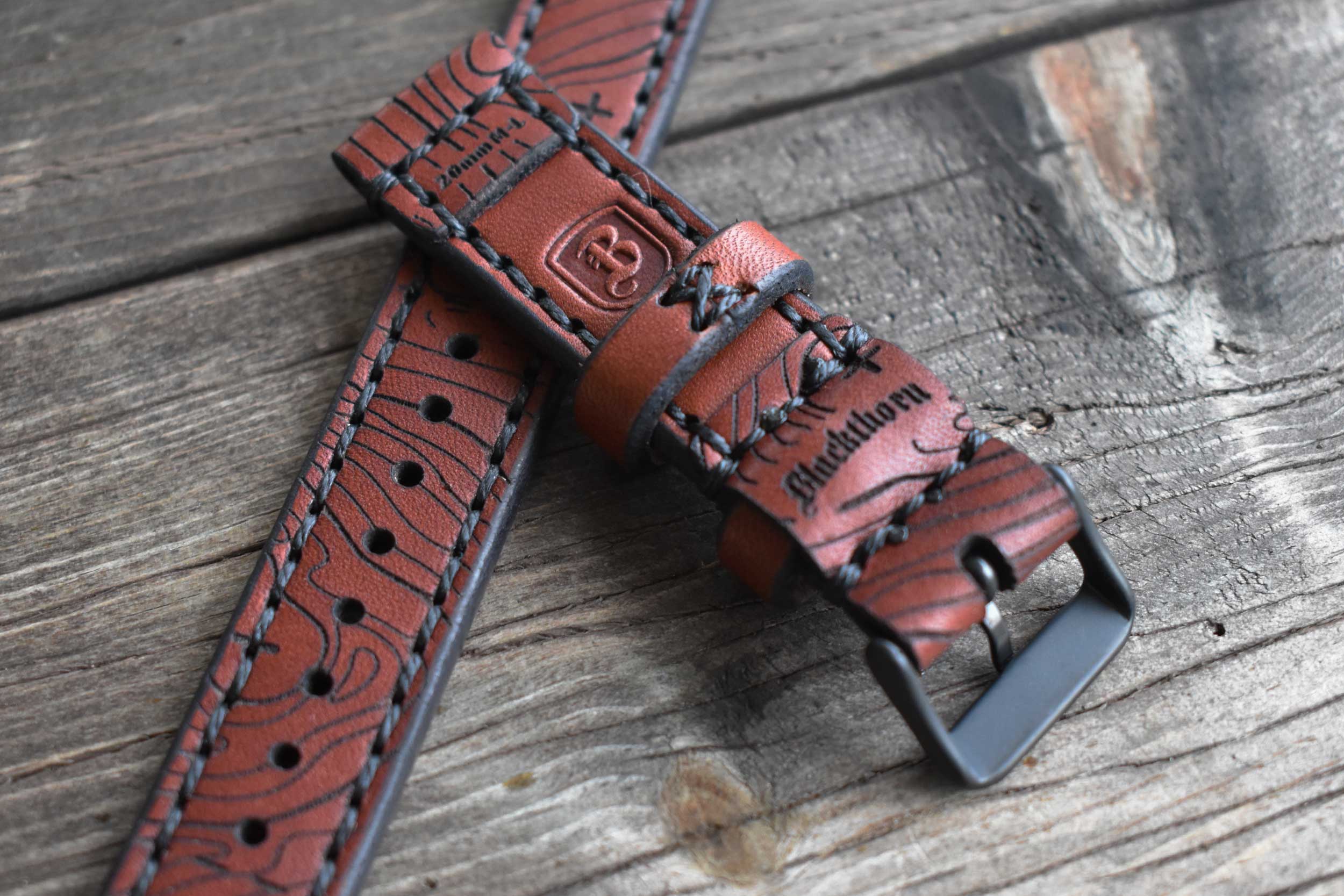 Classic Watch Strap - Medium Brown Topo Map – Blackthorn Leather